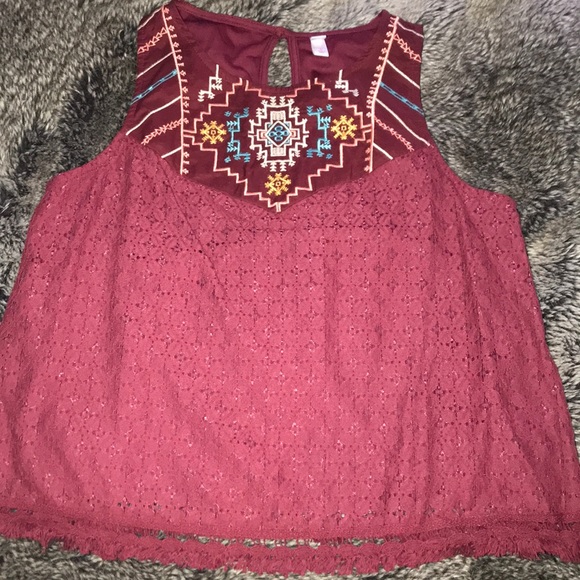 Tops | Maroon Tank Croptop With Aztec Design | Poshmark